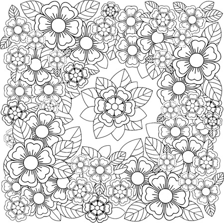 black and white vector illustration of anti-stress. Flowers on a white ...
