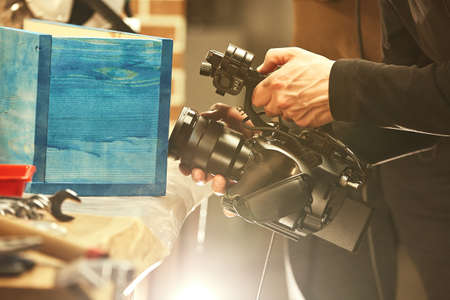 Video production backstage. Behind the scenes of creating video content ...