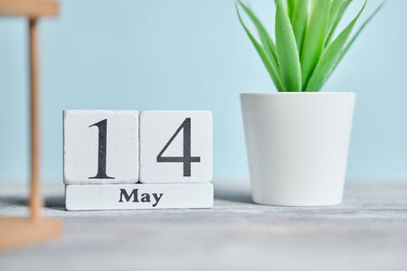 14 fourteenth day May Month Calendar Concept on Wooden Blocks. Close up ...