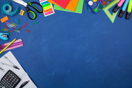 School supplies. Background for advertising graphics. Top view. - Stock ...