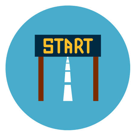 Start Race Icon Web Button On Round Blue Background Flat Vector ...