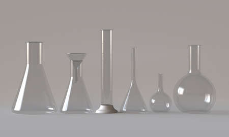 Glass products. Realistic glass chemical containers with liquid ...