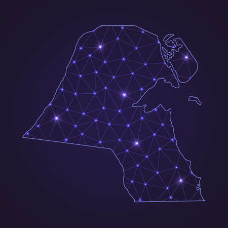 Digital network map of Kuwait. Abstract connect line and dot on dark ...