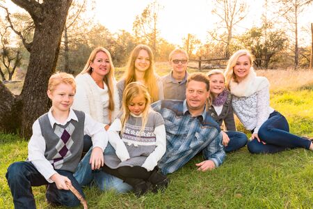 Beautiful Happy Large Family Together Smiling Outdoors - Stock Image ...