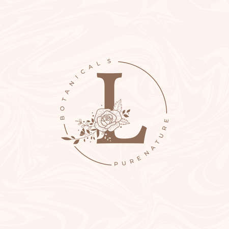 Letter L Botanical Flowers . Initial Wedding Monogram Font Logo. Circle ...