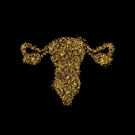 Gold glitter icon of vulva isolated on background. Art creative concept illustration for web ...