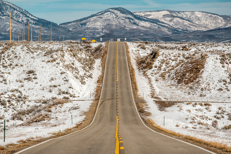 Season changing, first snow along highway in Colorado, USA. - Stock ...