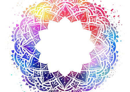 Colorful watercolor rangoli design on white background:: tasmeemME.com