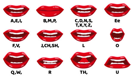 Female cartoon character lip sync english pronunciation isolated on ...