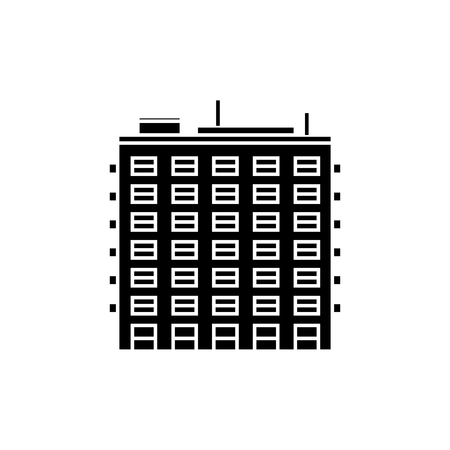 Multi storey building black icon, vector illustration. Multi storey ...