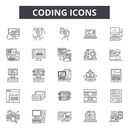 Coding line icons, signs set, vector. Coding outline concept ...