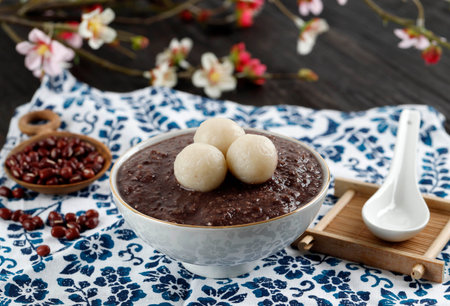 Korean Food Patjuk or Red Bean Porridge Topped with Round Rice Cake ...