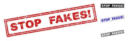 Grunge STOP FAKES! rectangle stamp seals isolated on a white background ...