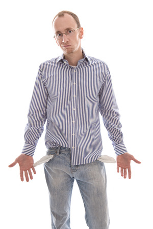 Close up of poor student broke - high fees isolated on white background ...