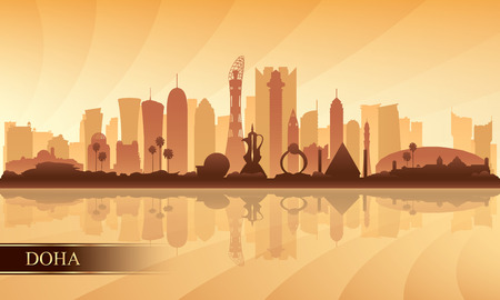 Doha city skyline silhouette background, vector illustration ...