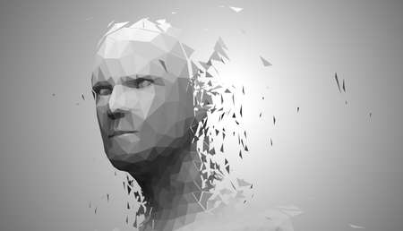 Human head, low poly style 3d vector wireframe object broken into ...