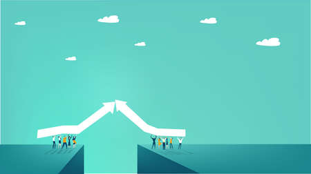 Little business stand at two opposite arrows. Two way to success ...