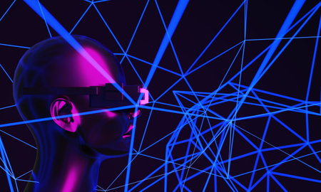 metaverse vr simulation gaming cyberpunk style, digital robot, 3d ...