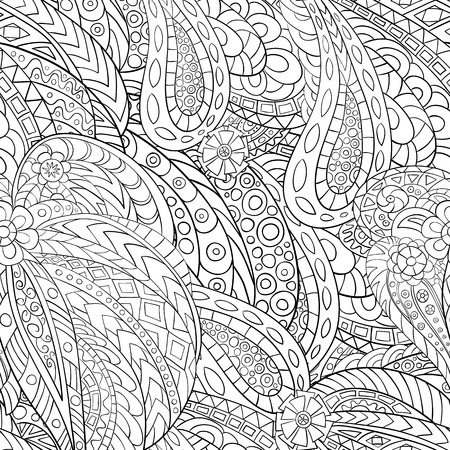 Hand-drawn seamless pattern of abstract geometric elements. Monochrome ...