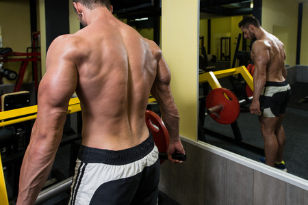 Young Bodybuilder Doing Heavy Weight Exercise For Back - Stock Image ...