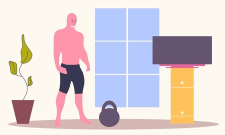 Athletic male character exercising fitness at home. Sport healthy ...