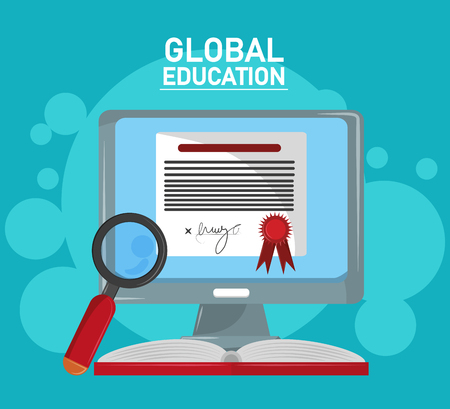 global distance education cartoon vector illustration graphic design ...