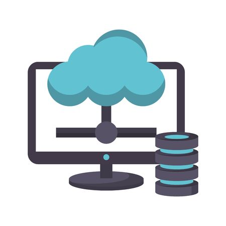 computer screen technology hardware with database tower uploading ...