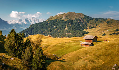 Beautiful alpine countryside. Awesome Alpine landscape with traditional ...