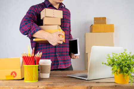 Laptop computer at workplace of start up,small business owner ...