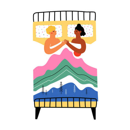 Vector illustration of man and woman romantic couple sleeping together ...