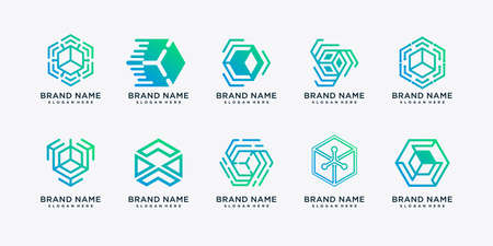 Set of abstract tech logo with creative concept Premium Vector - Stock ...