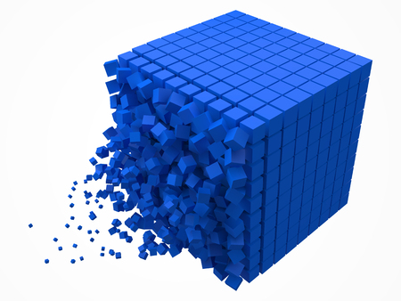 dissolving data block. made with smaller blue cubes. 3d pixel style ...