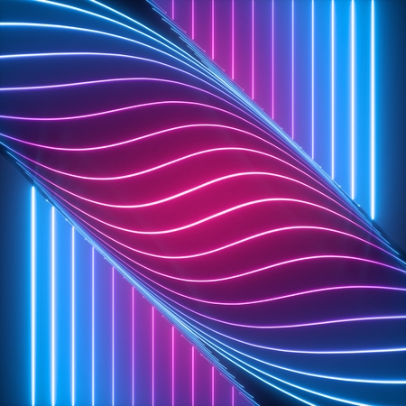 3d render, neon light glowing lines, optical illusion, abstract ...