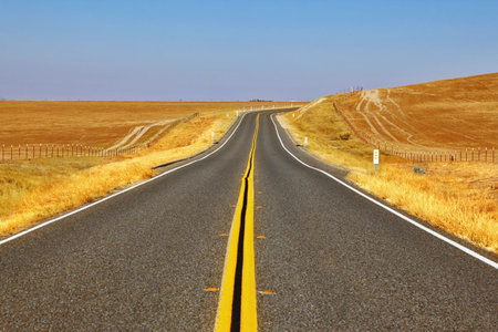 Travel to steppes of California on excellent American highway - Stock ...
