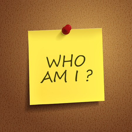 who am I words on post-it over brown background:: tasmeemME.com