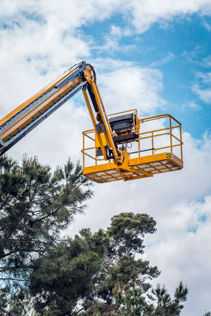 mobile elevating platform over the treetops for tree pruning - Stock ...