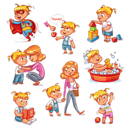 Vector of Cartoon kid daily routine - ID:1-91740756 - Royalty Free ...
