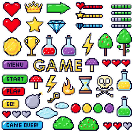 Vector of Pixel art 8 bit objects.Game - ID:1-178716425 - Royalty Free ...