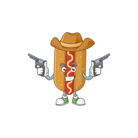 A masculine cowboy cartoon drawing of hotdog holding guns. Vector ...
