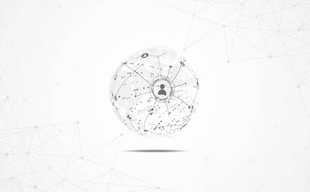 Connection abstract global world map dot line triangle and points ...