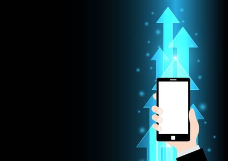 Hand hold mobile phone with arrow - Stock Image - Everypixel