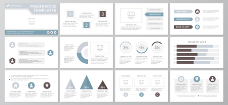 Set of gray and blue elements for multipurpose presentation template ...