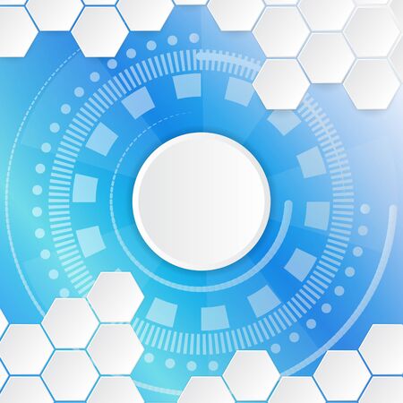 Blue technology background with various technological elements. The ...