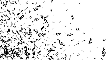 Musical Notes on White Background. Many Random Falling Notes, Bass and ...
