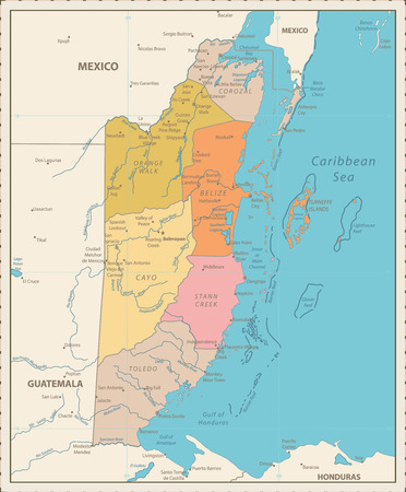 Vector of Belize Political Map Vintage - ID:1-126780968 - Royalty Free ...