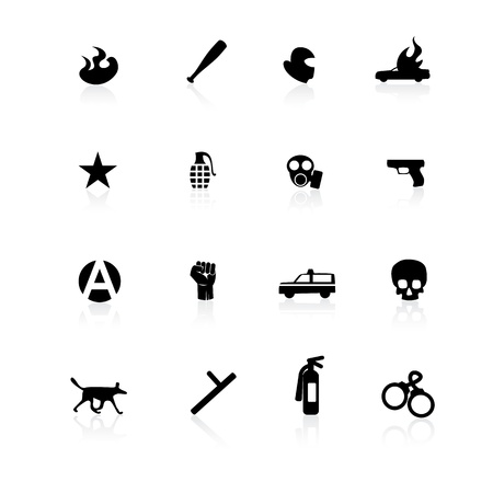 Black riot icons on white background with reflectionsのイラスト素材 ...