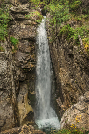 High mountain waterfall with clean water falling on rocks - Stock Image ...