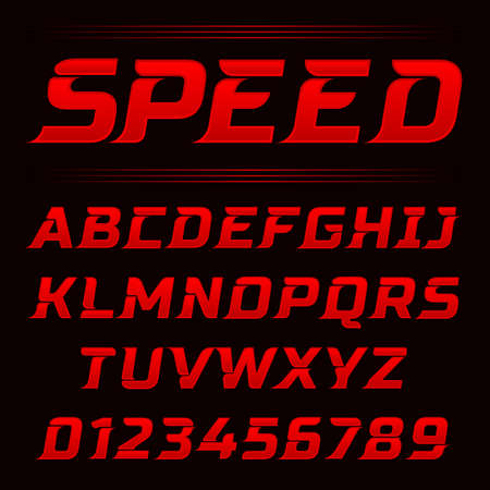 Speed letters set. Red race font vector. Fonts for event, promo, logo ...