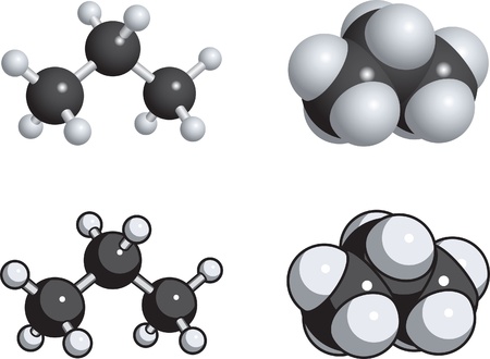 Space fill, ball and stick models of propane.:: tasmeemME.com