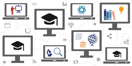 vector illustration of computer screen for virtual education and ...